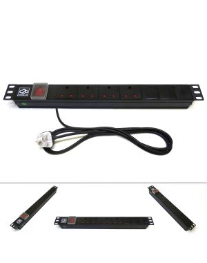 19" 4 Way Power Distribution Unit Strip Horizontal UK PDU Data Lan ...